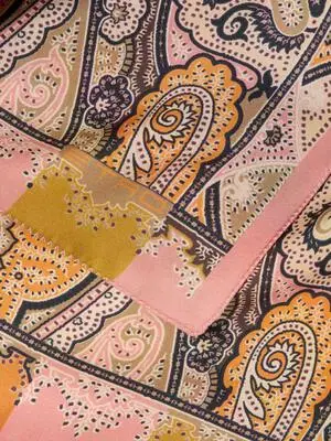 Etro Silk Pocket Square With Symmetric Paisley Motif Scarf - Pink