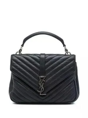 Saint Laurent 2017 Medium Chevron Sheepskin Monogram College Satchel - Black