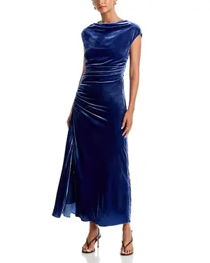 Simkhai Burke Velvet Draped Midi Dress - Sapphire