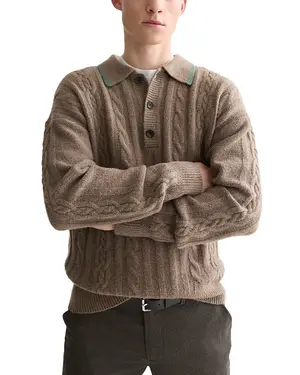 Scotch & Soda Soft Knit Cable Polo Sweater - Walnut