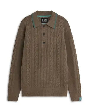 Scotch & Soda Soft Knit Cable Polo Sweater