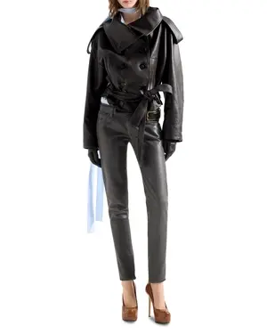 7 For All Mankind Leather High Collar Double Breasted Jacket