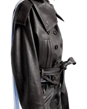 7 For All Mankind Leather High Collar Double Breasted Jacket