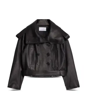 7 For All Mankind Leather High Collar Double Breasted Jacket