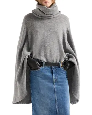 7 For All Mankind Wool High Neck Shawl Sweater - Wool Stone