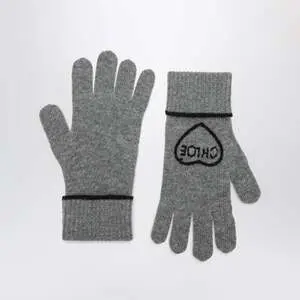 Chloé Encoeur Gloves In Wool And Cashmere - Grey