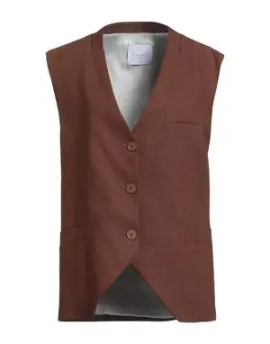 GAELLE PARIS Tailored Vest Chocolate Size Viscose, Linen