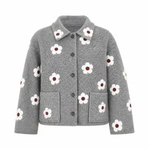 YUMI Embroidered Daisy Fleece Jacket