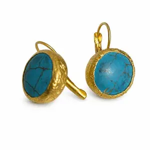 BY OZGE Aegean Turquoise Gold Plated Minimal Drop Earrings Turquoise