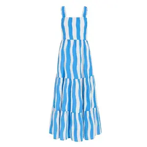 Adrift Clothing Sutton Cotton Silk Sun Dress In Yacht Club - Blue/white