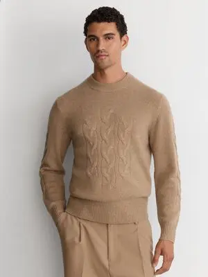REISS Rosedale 100% Cashmere Cable Knit-detail Jumper - Camel