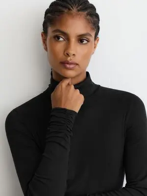REISS Ayla Rib-knit Roll-neck Top - Black