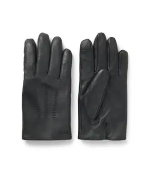 BOSS Wool-blend-lined Leather Gloves With Logo - Black