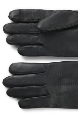 BOSS Wool-blend-lined Leather Gloves With Logo