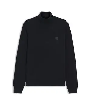 BOSS Turtleneck Sweater In Cotton And Cashmere With Logo Patch - Dark Blue