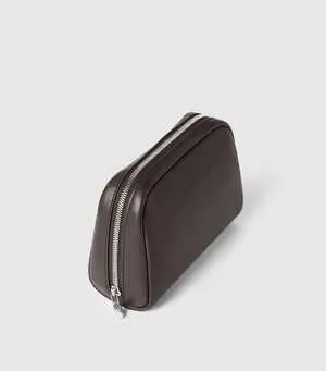 Brunello Cucinelli Leather Logo Wash Bag - Brown