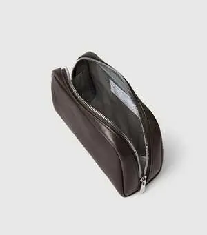 Brunello Cucinelli Leather Logo Wash Bag - Brown