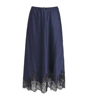 Paige Satin Kelso Midi Skirt - Navy