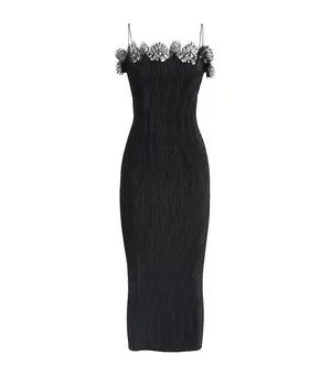 FFORME Plissé Lace-trim Lumi Midi Dress - Black