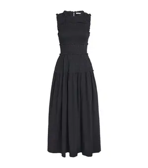 DÔEN Organic Cotton Shirred Mallory Midi Dress - Black