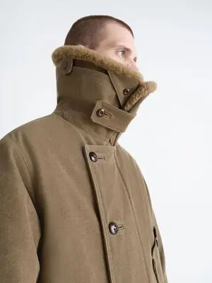 LEMAIRE Sisal Shearling Winter Parka In Water-repellent Canvas - Brown