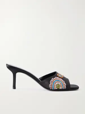 Staud Bea 50 Bead-embellished Satin Mules - Multi