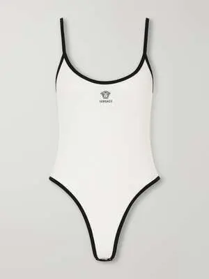 Versace Logo-embroidered Ribbed Cotton Bodysuit - White