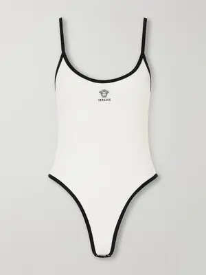 Versace Logo-embroidered Ribbed Cotton Bodysuit - White