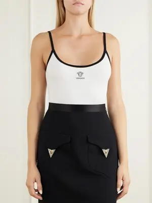 Versace Logo-embroidered Ribbed Cotton Bodysuit