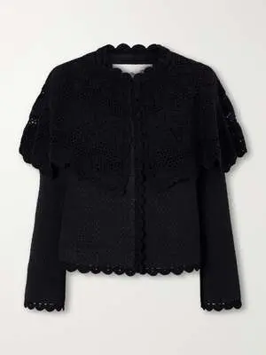 Sea Wright Cape-detailed Crochet-trimmed Bouclé Jacket - Black