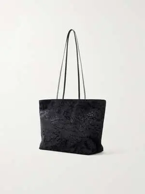 VALESQUE Spaghetti Leather-trimmed Crushed-velvet Shoulder Bag