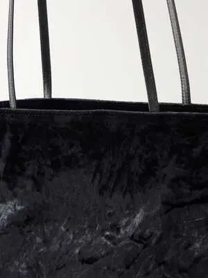 VALESQUE Spaghetti Leather-trimmed Crushed-velvet Shoulder Bag