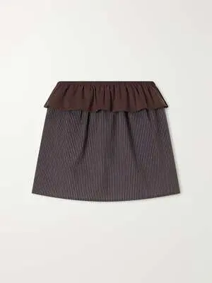 DEIJI STUDIOS Flounce Striped-organic Cotton Mini Skirt - Brown