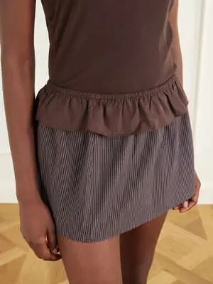 DEIJI STUDIOS Flounce Striped-organic Cotton Mini Skirt