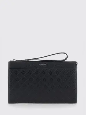 FERRAGAMO Embossed Calfskin Document Holder With Embossed Gancini Logo - Black