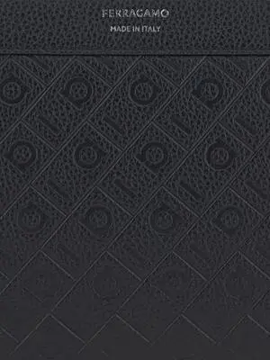 FERRAGAMO Embossed Calfskin Document Holder With Embossed Gancini Logo