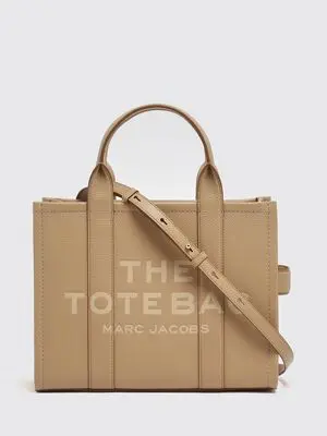 Marc Jacobs The Medium Tote Bag In Grained Leather With Printed Logo - Camel