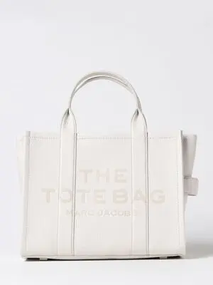 Marc Jacobs The Medium Tote Bag In Grained Leather With Printed Logo White