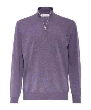 Brunello Cucinelli Funnel-neck Knitted Polo Shirt - Purple