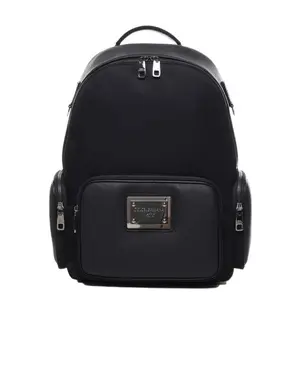 Dolce & Gabbana Dolce Gabbana Logo Plaque Zipped Backpack - Black