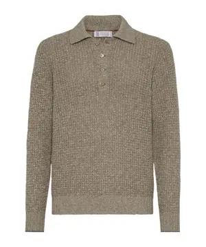 Brunello Cucinelli Polo-collar Long-sleeved Jumper - Light Brown