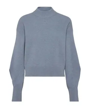 Brunello Cucinelli Monile Embellished Ribbed Jumper - Blue