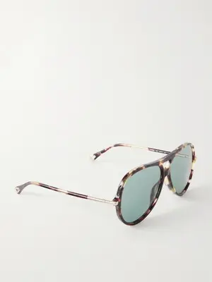 Chloé Tubolar Aviator-style Recycled Tortoiseshell Acetate Sunglasses - Brown