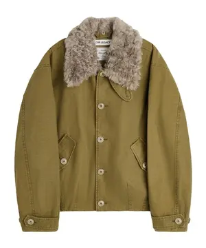 Our Legacy Faux Fur Collar Button Jacket - Khaki