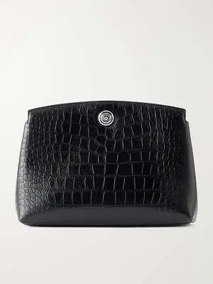 LIFFNER Pushlock Crocodile-effect Leather Clutch - Black
