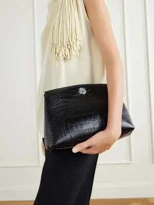 LIFFNER Pushlock Crocodile-effect Leather Clutch
