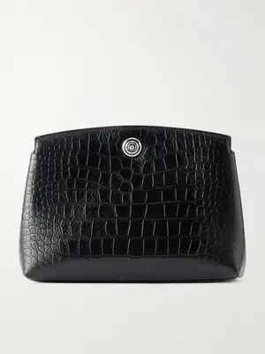 LIFFNER Pushlock Crocodile-effect Leather Clutch - Black