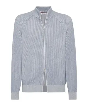 Brunello Cucinelli Zip-up Knitted Cardigan - Light Blue