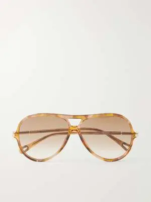 Chloé Tubolar Aviator-style Recycled Tortoiseshell Acetate Sunglasses - Brown