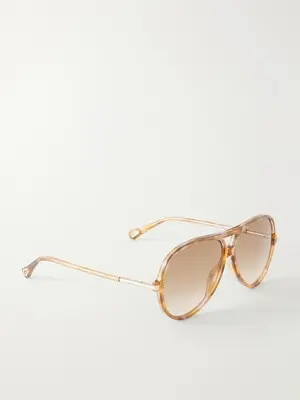 Chloé Tubolar Aviator-style Recycled Tortoiseshell Acetate Sunglasses - Brown